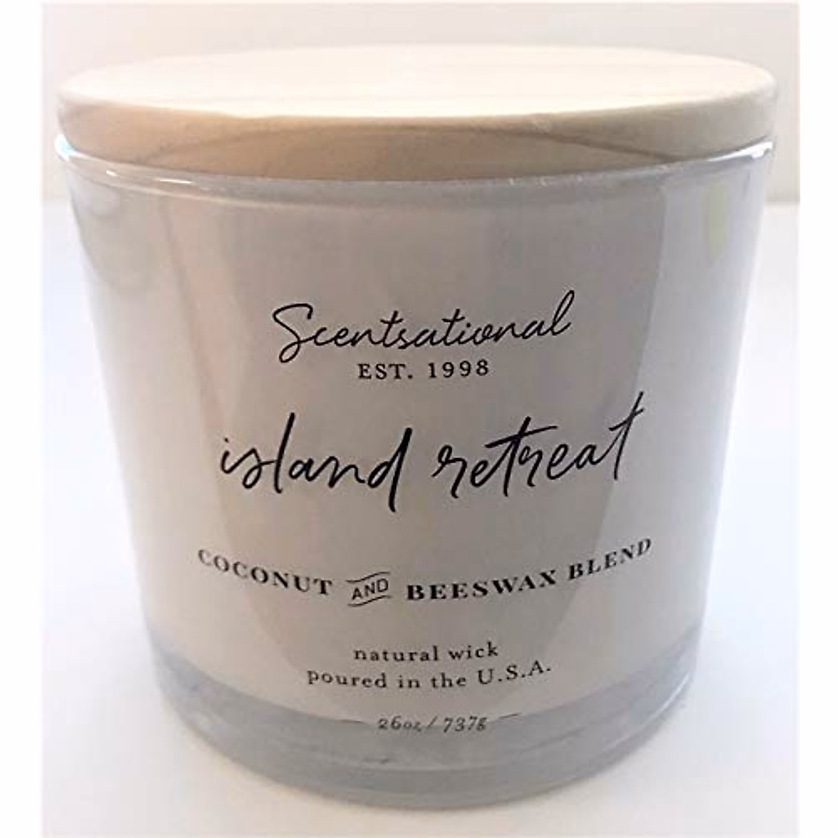 Natural Coconut + Beeswax Scented Candle Island Retreat XL White Jar with Wooden Lid, 26 Oz.