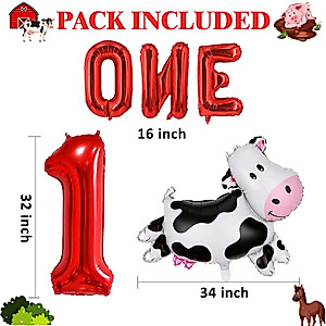 14 PCS Farm Animal Balloons Cow Sheep Duck Rooster Pig Donkey Balloons Barnyard Balloon Supplies with Large Number 1 Foil Balloon for Farm Animal Theme 1st Birthday Party Decor Supplies