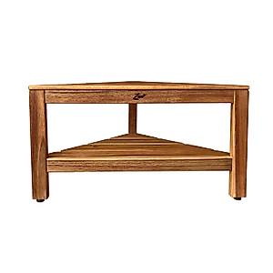 Zen 28" Acacia Shower Stool, Shower Bench, Corner Bench, Shower Foot Rest, Corner Shower Bench with Shelf, Shower Seats and Benches, Corner Shower Stool for Inside Shower, Corner Shower Stool