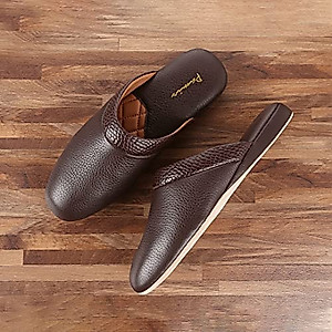 PAMIR Mens Premium Leather House Slippers with Memory Foam Brown Size 10