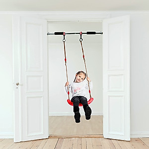 Plastic Swing Seat,Kids Swing Seat with 6.6ft Adjustable Rope and 2 Carabiners,Red Swings Pro with Non Slip Tape for Backyard Playground Indoor Outdoor