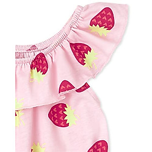 The Children's Place Baby and Toddler Girls Strawberry Ruffle Romper, Pink, 5T