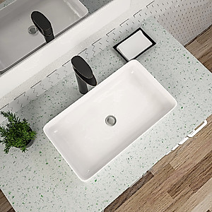 Vessel Sink Rectangular, Dcolora 24"x14" White Vessel Sink Ceramic Porcelain Rectangle Bathroom Vessel Sink Above Counter Vanity Sink Basin