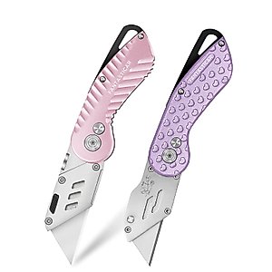 FantastiCAR Fancy Folding Utility Knife Box Cutter Set with Extra Blades (Pink and Purple)