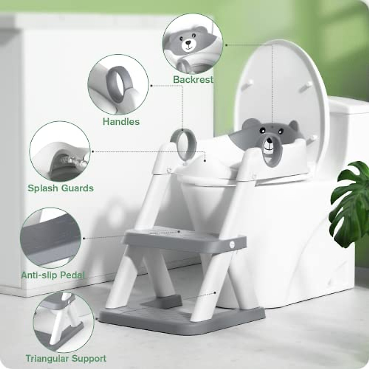 Rabb 1st Potty Training Seat, Upgrade Toddler Toilet Seat for Kids Boys Girls, 2 in 1 Potty Training Toilet for Kids, Splash Guard Anti-Slip Pad Step Stool