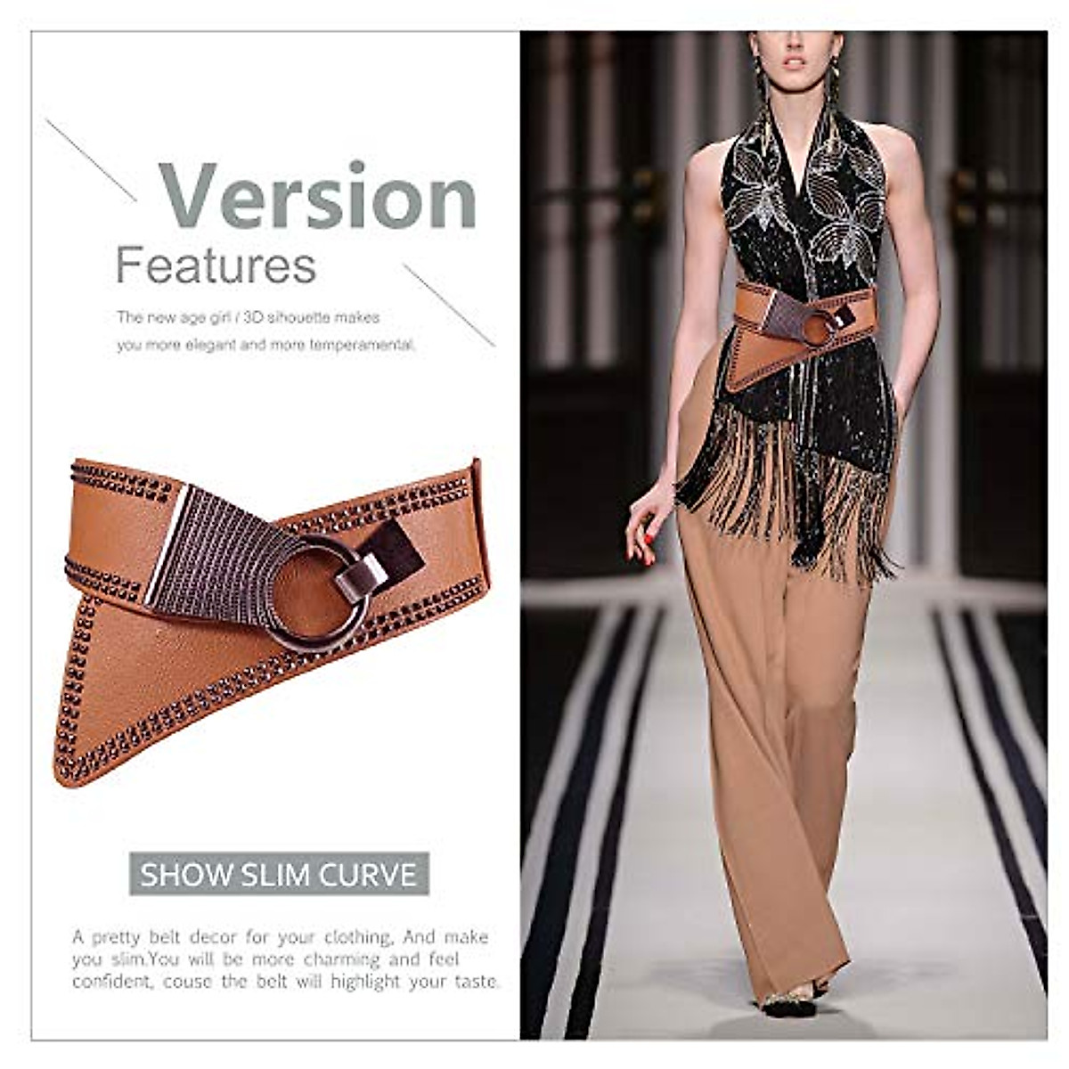 Women's Fashion Vintage Wide Waist Belt Elastic Stretch Cinch Belts With Interlock Buckle,Brown