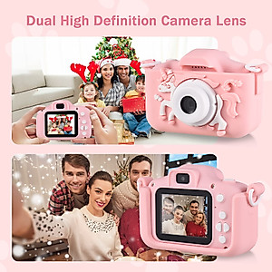 XIXIAN Mini Cartoon Kids Digital Camera 1080P Digital Video Camera for Kids Dual Lens 2.0 Inch IPS Screen Built-in Battery Cute Photo Frames Interesting Games with Neck Strap Birthday f