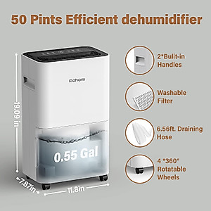 Fehom 4500 Sq. Ft Dehumidifier for Home Basements Bathroom Bedroom Continuous Drainage, with Auto Shut Off Humidity Control and Drain Hose