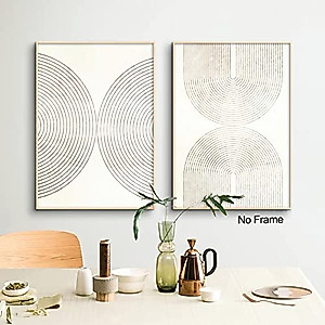 Neutral Canvas Wall Art Boho Mid Century Modern Prints Boho Beige Line Art Canvas Boho Art Wall Decor Set of 2 Mid Century Geometric Wall Decor for Bedroom Neutral Minimalist Print 16x24inch No Frame