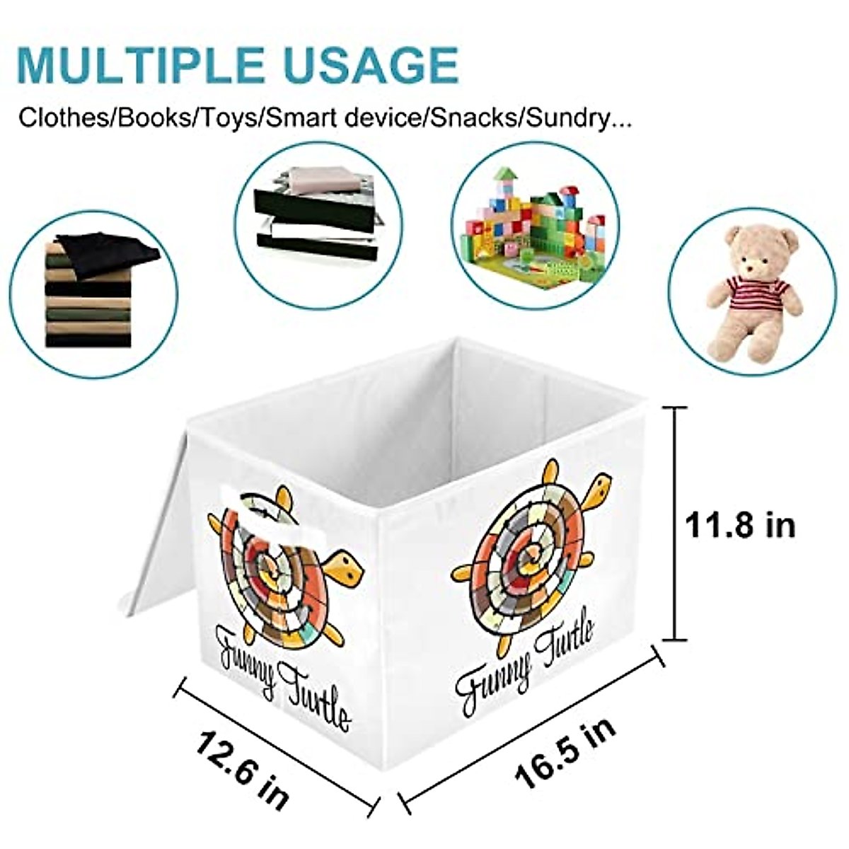 CaTaKu Funny Cartoon Turtle Storage Bins with Lids and Handles, Fabric Large Storage Container Cube Basket with Lid Decorative Storage Boxes for Organizing Clothes