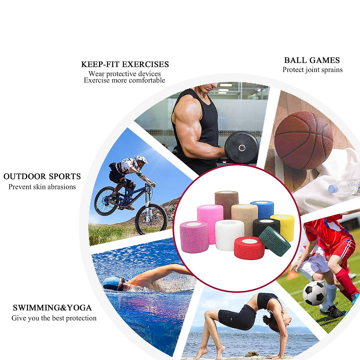 COMOmed Self Stick Cohesive Bandage Latex 1"x5 Yards First Aid Bandages Stretch Sport Wrap Vet Tape for Wrist Ankle Sprain and Swelling,White