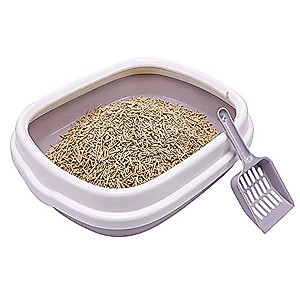 Cat Open Top Litter Box with Lid, Cat Litter Mat, Poop Lifter Scoop & Kitten Kitty Stainless Steel Feeding Dish Bowl, Cat Starter Kit 4 Pack for Small cat Within 5 Months (Grey-Four Entries)