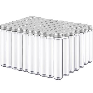 Dandat 80 Pcs 65ml Clear Flat Plastic Test Tubes with Screw Caps, Plastic Tubes Containers Storage Tubes with Caps Test Lab Tubes for Sample Testing, Candy, Spices, Dried Flowers and Party Favors