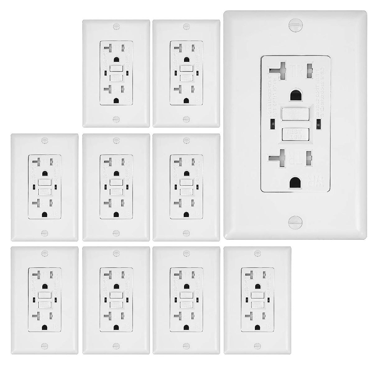 GFCI Duplex Outlet Receptacle, Tamper Resistant & Weather Resistant 20-Amp/125-Volt, Self-Test Function with LED Indicator, UL Listed, cUL Listed, Wall Plate and Screws Included, 10 Pack