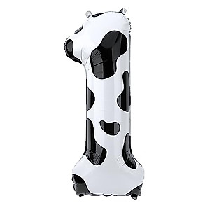 Cow Number Balloons, 40 Inch Cute Cow Print Balloons Reusable Cow Birthday Decorations Farm Themed Birthday Party Supplies for Kids (Number 1)
