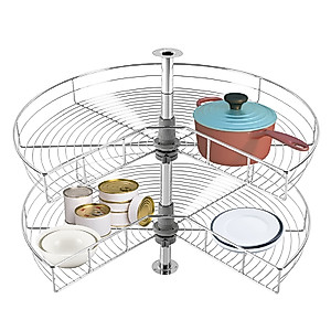 LOYALHEARTDY 28 Inch Lazy Susan Organizer, 2 Tier Lazy Kitchen Base Cabinet Corner Organizer Kitchen Corner Pantry 270° Rotating Basket Rotating Tray Kidney Lazy Susan Turntable for Cabinet