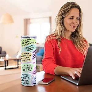 ATHAND 20 Oz Positive Gift for Women,Inspirational Personalized Gift for Women,Straight Travel Mug for Friends Bestie Sister,My Mental Health Breakdown Cup Skinny Tumbler with Lid (Pack of 1)