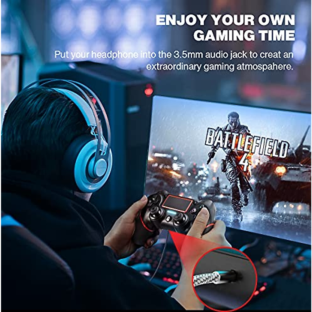 VidPPluing Wireless Controller for PS4/Pro/Slim Consoles, Game Remote Controller with 6-Axis Motion Sensor/Audio Function/Charging Cable-Red