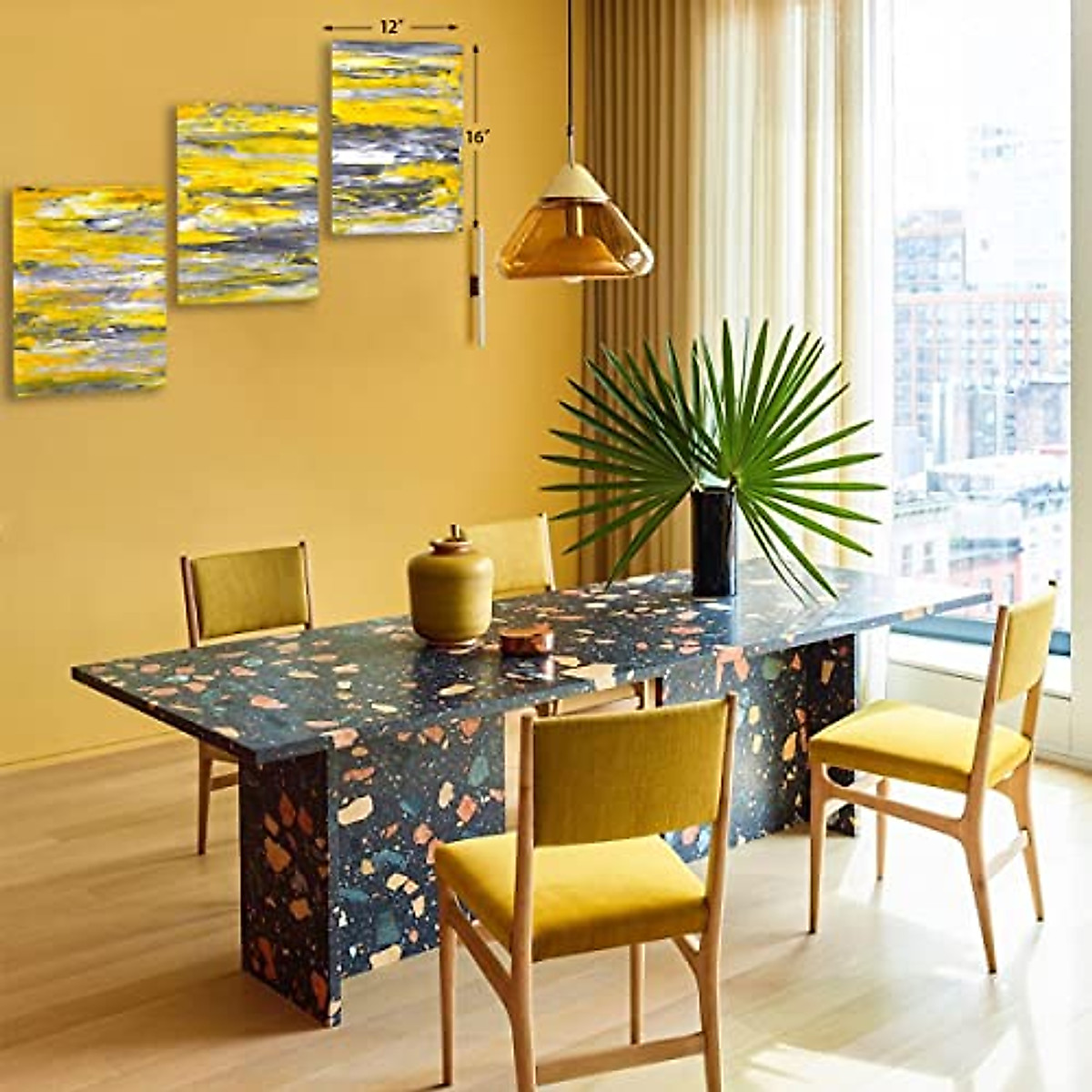 Kaupuar Canvas Wall Art Abstract,Yellow Wall Art Paintings for Bedroom Living Room Office Home Decoration Modern Canvas Artwork Wall Decor Ready to Hang 12''x16'', 3 Pieces