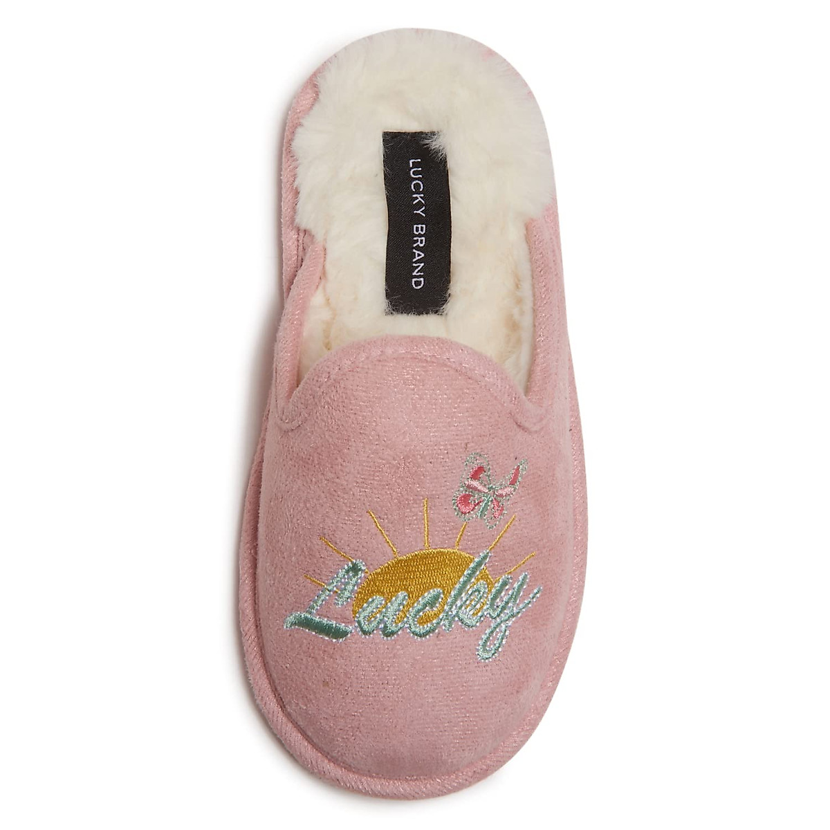 Lucky Brand Girls Micro Suede Scuff Slippers, Fuzzy Rubber Sole House Shoes, Kids Faux Fur Lined Indoor Outdoor Slipper, Pink, Size 2-3