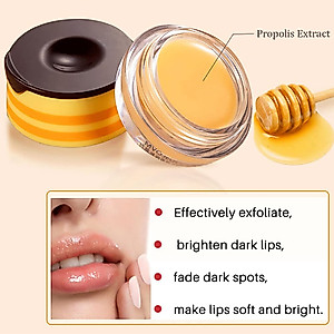 Bee Lip Balm Honey Pot, Strawberry & Honey Moisturizing Propolis Lip Mask, Hydrating & Prevention Dry and Cracked Lip Scrubs Exfoliator, Reduces Lip Lines (Yellow & Pink)
