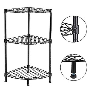 Tesmula 3 Tier Corner Wire Shelf for Kitchen, Bathroom - Holds 200 lbs