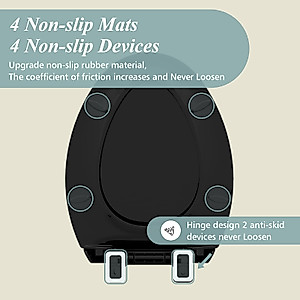 Toilet Seat Elongated, Quick-Release Hinges, Slow-Close, Easy to Clean, Heavy Duty, 6 Anti-Slip Devices Never Loosen, Environmentally Friendly Materials, Black 18.5"
