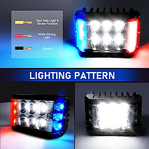 SLARY 2PCS 4 inch LED Pods White DRL Work Lights, Side Shooter with Red & Blue Dual Color Flasing Strobe LED Cubes Offroad Driving Light with Switch Wiring for Tractor Plow Truck ATV UTV 4x4