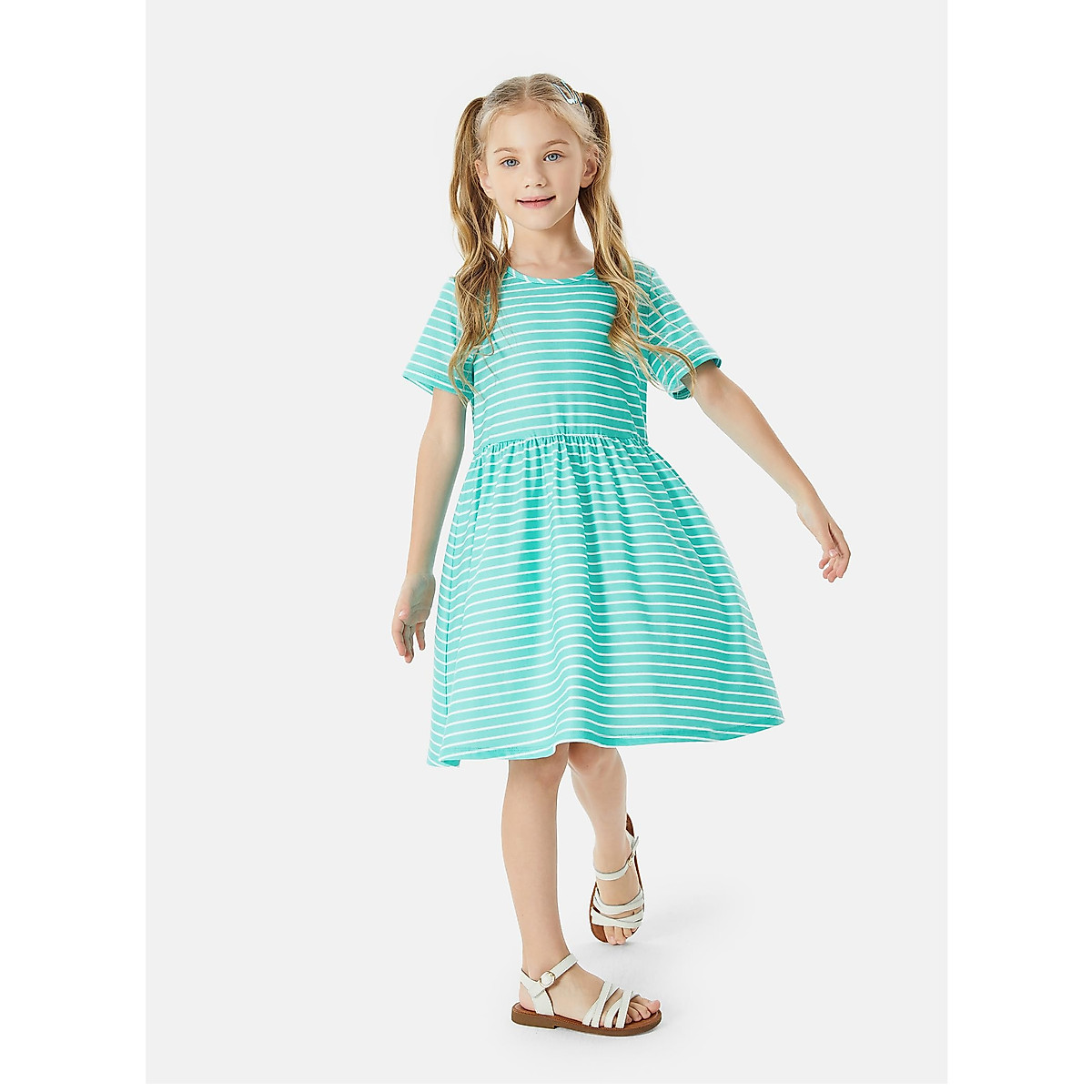 PATPAT Toddler Girl Floral Skater Multipack Dresses 3-Pack Polka Dots Short Sleeve Priness A-line Dress 5-6 Years