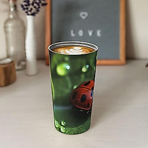 GTKSYNVE Reusable Coffee Mug with Lid and Handle, Little Ladybug Tumbler for Hot & Cold Drinks 16oz Stainless Steel Insulated Coffee Tumblers Double Wall Vacuum Thermal Cup