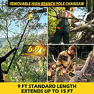 2-IN-1 Cordless Pole Saw & Mini Chainsaw, IMOUMLIVE Brushless Chainsaw, 6.9 LB Lightweight, 21V 3.0Ah Li-ion Battery, 6" Cutting with Oiling System, 15-Foot MAX Reach Pole Saw for Tree Trimming