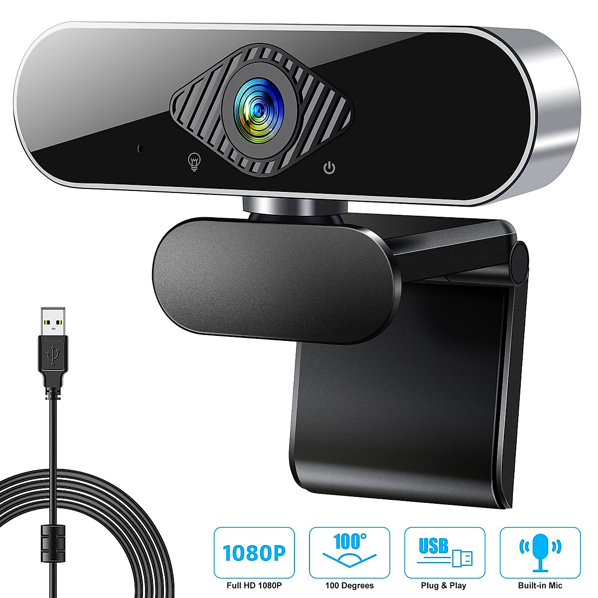 FUMAX 1080P HD Webcam with Microphone, Computer USB Web Camera at 1080P/30fps, 100 Wide Angles View, Plug and Play, Works with Skype, Zoom, FaceTime, Hangouts, PC/Mac/Laptop/MacBook/Tablet