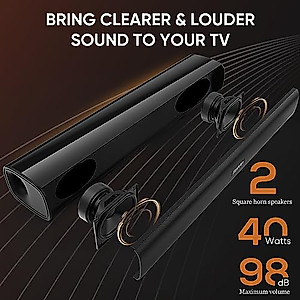 Saiyin Sound Bars for TV, 40 Watts Small Soundbar for TV,Surround Sound System TV Sound Bar Speakers with Bluetooth/Optical/AUX Connection for PC/Gaming/Projectors,17inch