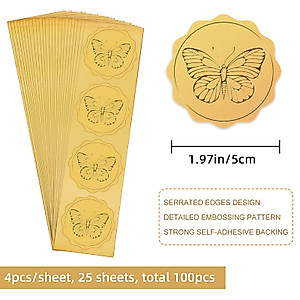 CRASPIRE Butterfly Gold Foil Seals Wedding Embossed Certificate Seals 2" Round Self Adhesive Label Stickers for Wedding Invitations Party Favors Envelopes Graduation Christmas Seals