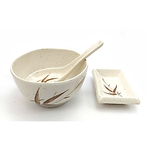 JapanBargain 2403, Set of 2 Japanese Style Soup Bowl Miso Soup Bowl Rice Bowl Snack Bowl Dessert Bowl Appetizer Bowl Salad Bowl, Beige Reed, 10 oz