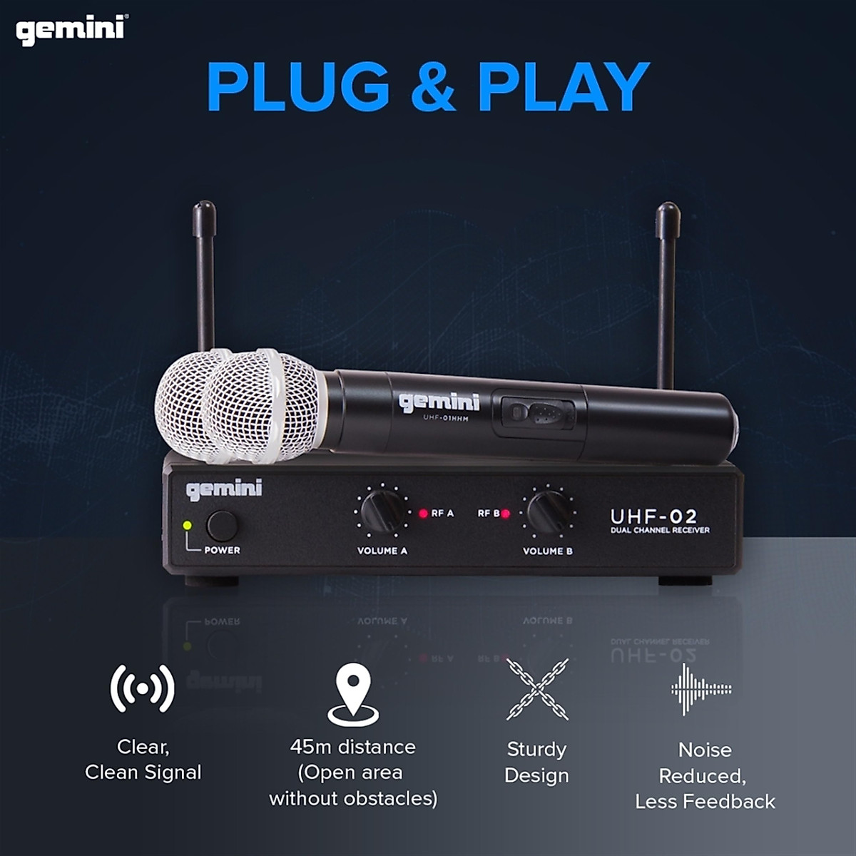 Gemini UHF Wireless Microphone Bundle – Professional Handheld & Lapel Mics, Dual-Channel Receiver, Long Range for Live Performance & Presentations (Hand Held Frequencies 3 + 4)