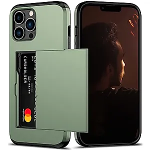 Nvollnoe for iPhone 13 Pro Max Case with Card Holder Heavy Duty Protective Dual Layer Shockproof Hidden Card Slot Slim Wallet Case for iPhone 13 Pro Max for Women&Men(Green)