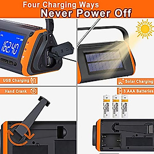 Emergency Weather Crank Radio 4000mAh - Portable, Solar Powered, Hand Crank, AM/FM/NOAA Weather Alert Radio, Aux Music Play, USB Cell Phone Charger, SOS Alarm, LED Flashlight for Hurricanes,Tornadoes