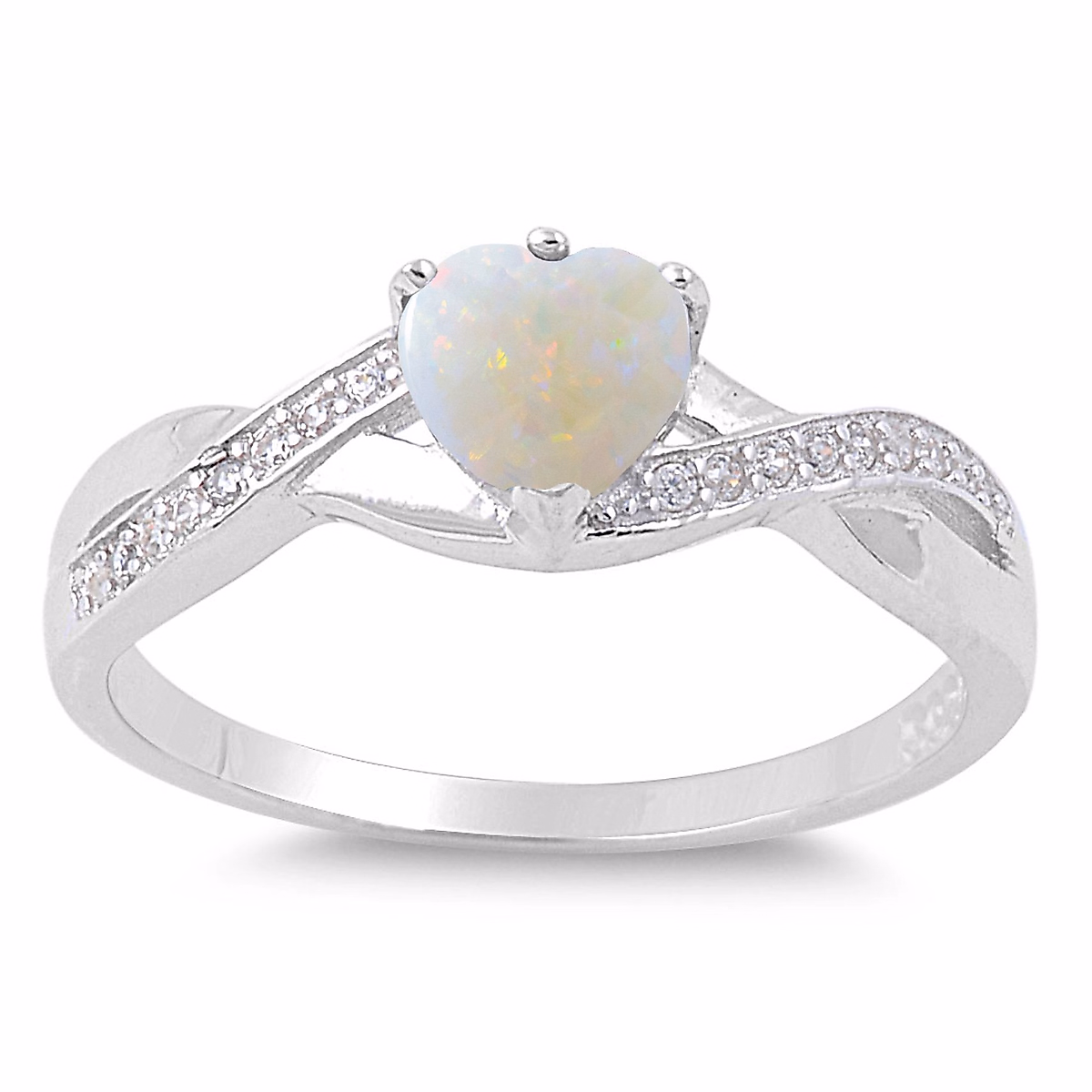 925 Sterling Silver Cabochon Natural Genuine White Opal Heart Promise Ring Size 7