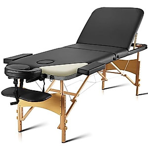 Careboda Professional Massage Table Foldable Massage Bed 3 Fold with 4cm High Density Sponge Robust Beechwood Legs Carrying Bag Full Accessories for Spa Salon Tattoo Beauty