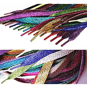 MarJunSep Shimmery glitter 42" Solid Colors Flat Shoelaces Shoe Laces strings for Teams Cheer Dance Sneakers