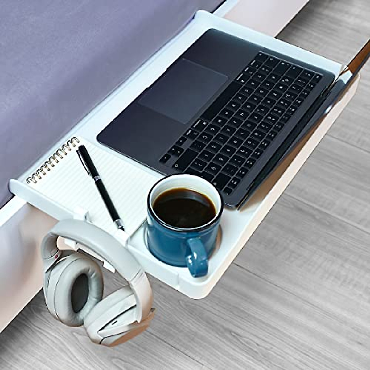 STURDYSHELF Large Bedside Shelf for Bed with Adjustable Tablet Phone Holders & Cupholder, Bed Shelf for College Dorm, Bunk Bed, Loft Bed, Floating Nightstand, Bed Table, Bedside Tray, Caddy