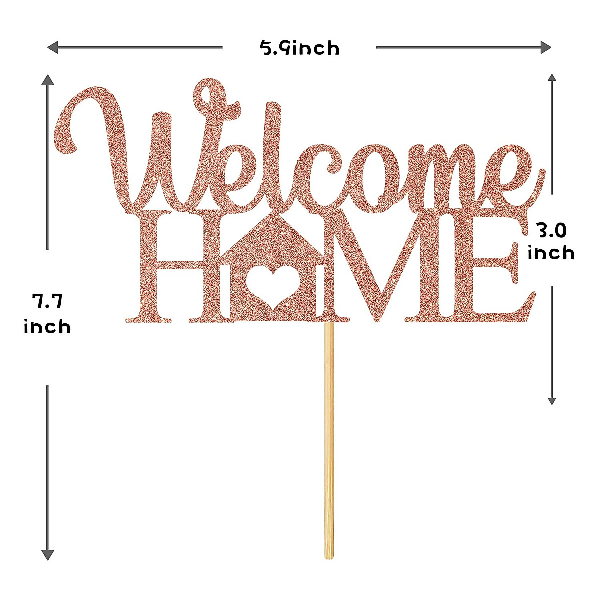 Welcome Home Cake Topper, Home Sweet Home, Welcome Back, Family Housewarming/Retirement/New Baby Party Decorations Supplies, Rose Gold Glitter