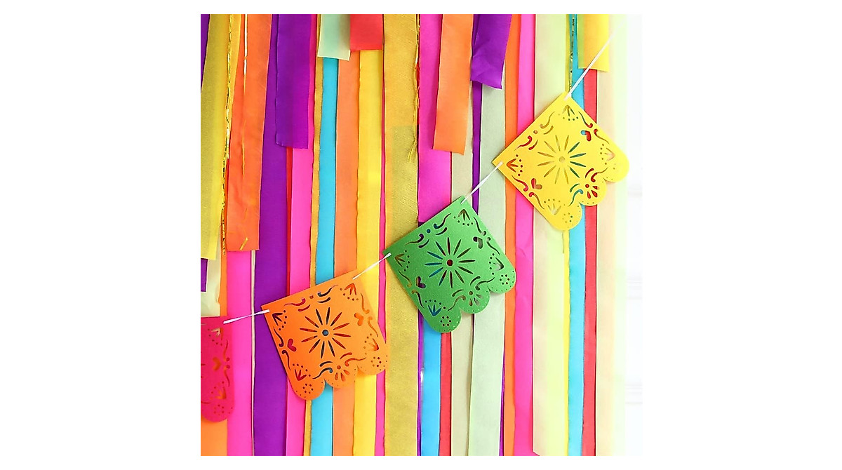 Fiesta Party Decorations with Paper Fans and Banner | Mexican Fiesta Decor