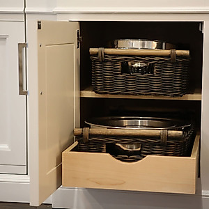 The Basket Lady Low Pole Handle Wicker Storage Basket, Extra Large, 21.5 in L x 14.5 in W x 6.5 in H, Sandstone