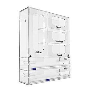 OPGoods 6 in 1 Ziplock Bag Organizer for Drawer - Foil & Plastic Wrap Dispenser with Cutter - Fits Gallon, Quart, Sandwich, Snack Bags & 12-inch Rolls
