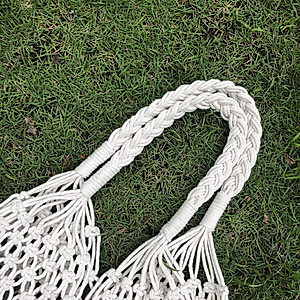 Hixixi Cotton Rope Travel Beach Fishing Net Handbag Shopping Woven Shoulder Bag for Women Girls (White)