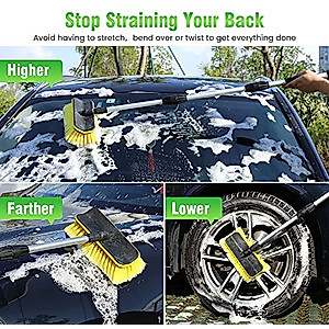 JINHILL Car Wash Brush with Long Handle - 17-67 Inch Telescopic Flow Through Car Washing Brush with On/Off Switch, 10" Soft Bristle Head for RV, Trucks, Deck, Panel, No Scratch Dip Car Cleaning Brush