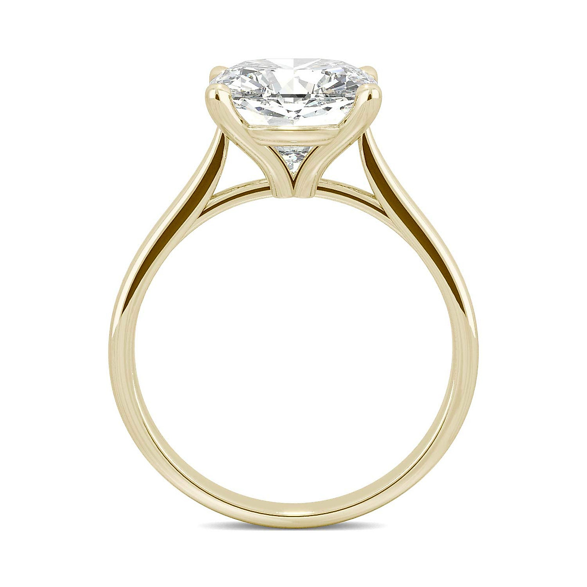 Charles & Colvard Created Moissanite 9mm Cushion Cut Solitaire Ring for Women | 3.3 cttw DEW | Lab Grown | Solid 14K Yellow Gold | Size 7