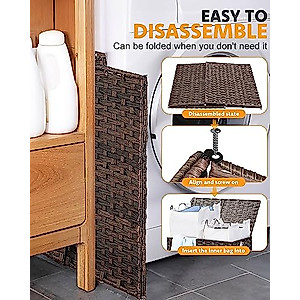 Rantizon Laundry Hamper with Lid, 110L Wicker Laundry Baskets with wheels 2 Foldable Compartment and 3 Removable Liner Bags, Synthetic Rattan Clothes Laundry Basket with Handles, Natural Brown